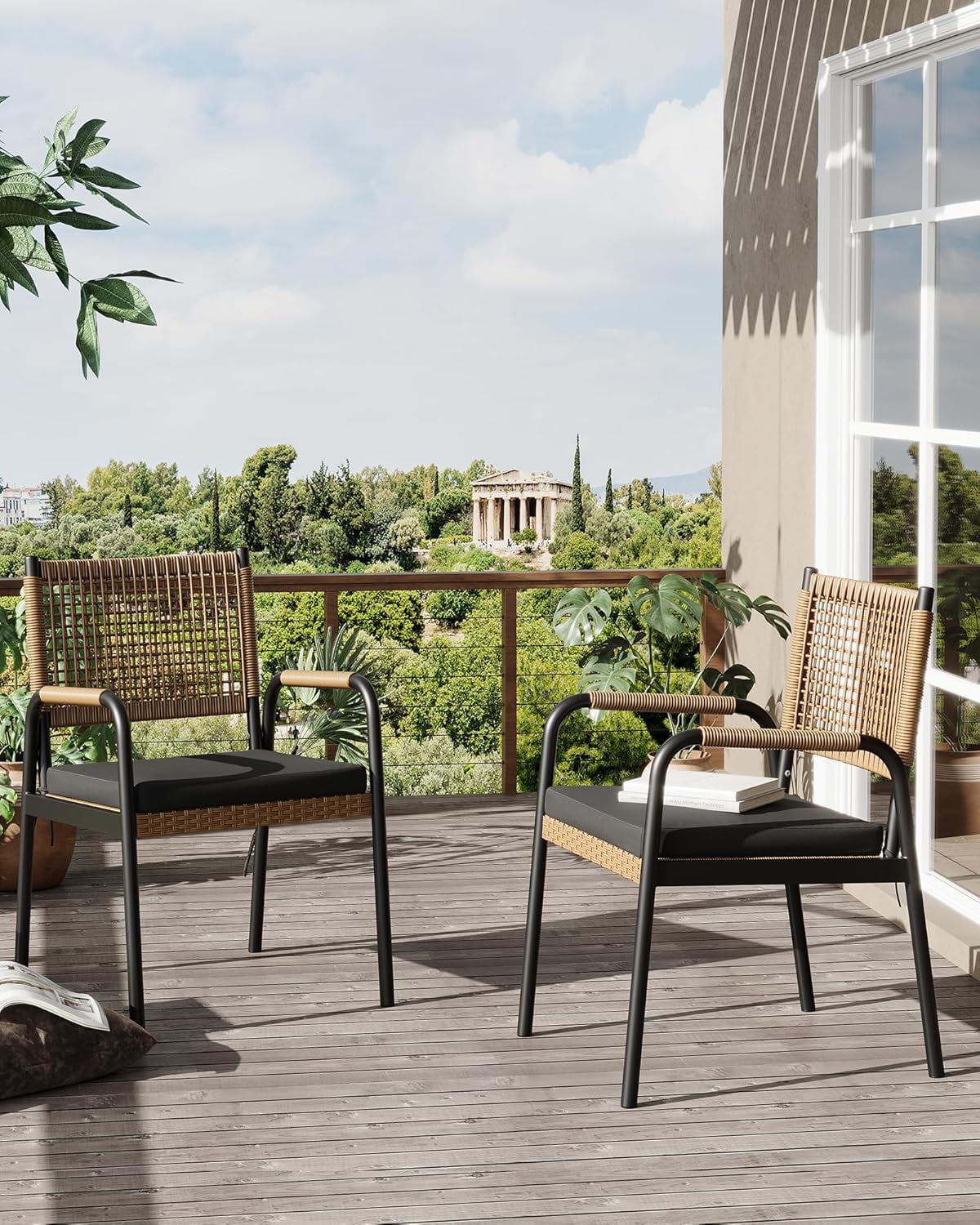 Acekid Outdoor Dining Chairs Set of 2, Patio Wicker Chairs with ...