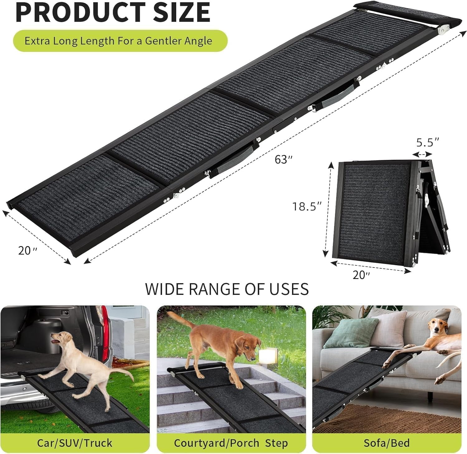 Acekid Quad-Fold Non-Slip Pet Ramp Foldable Dog Ramp For Cars Trucks ...