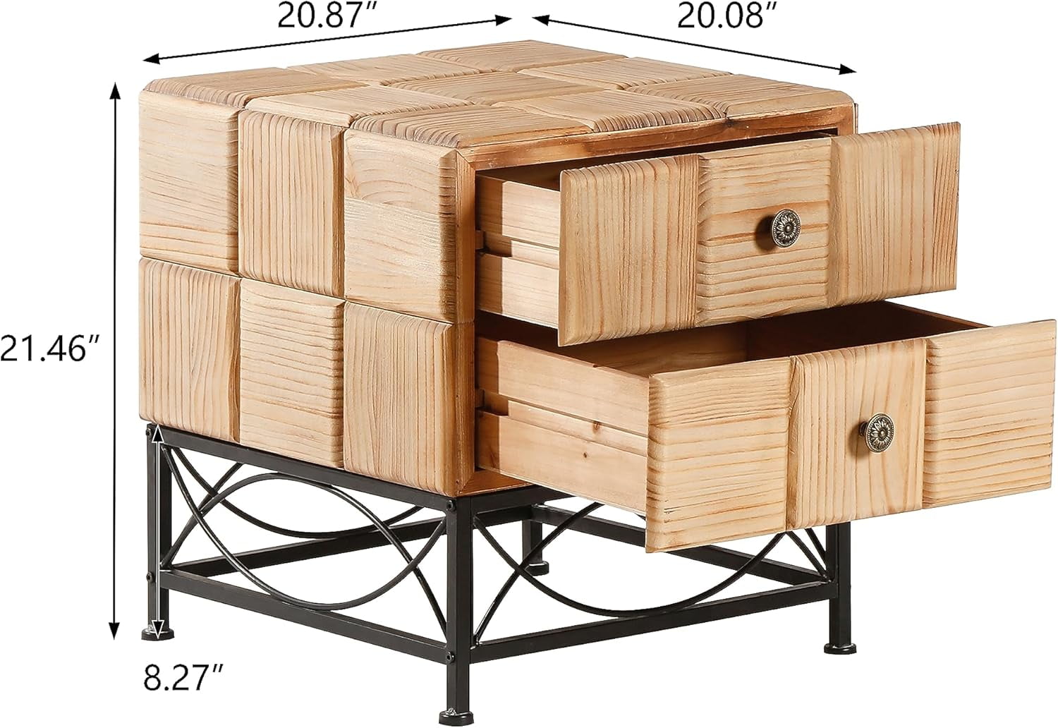 Acekid Retro Square Coffee Table with 2 Drawers Small Splicing Design ...