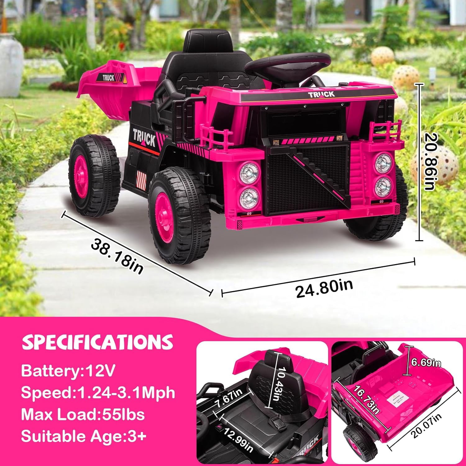 Acekid Ride On Dump Truck Ride On Car Toy with Remote Control Electric ...