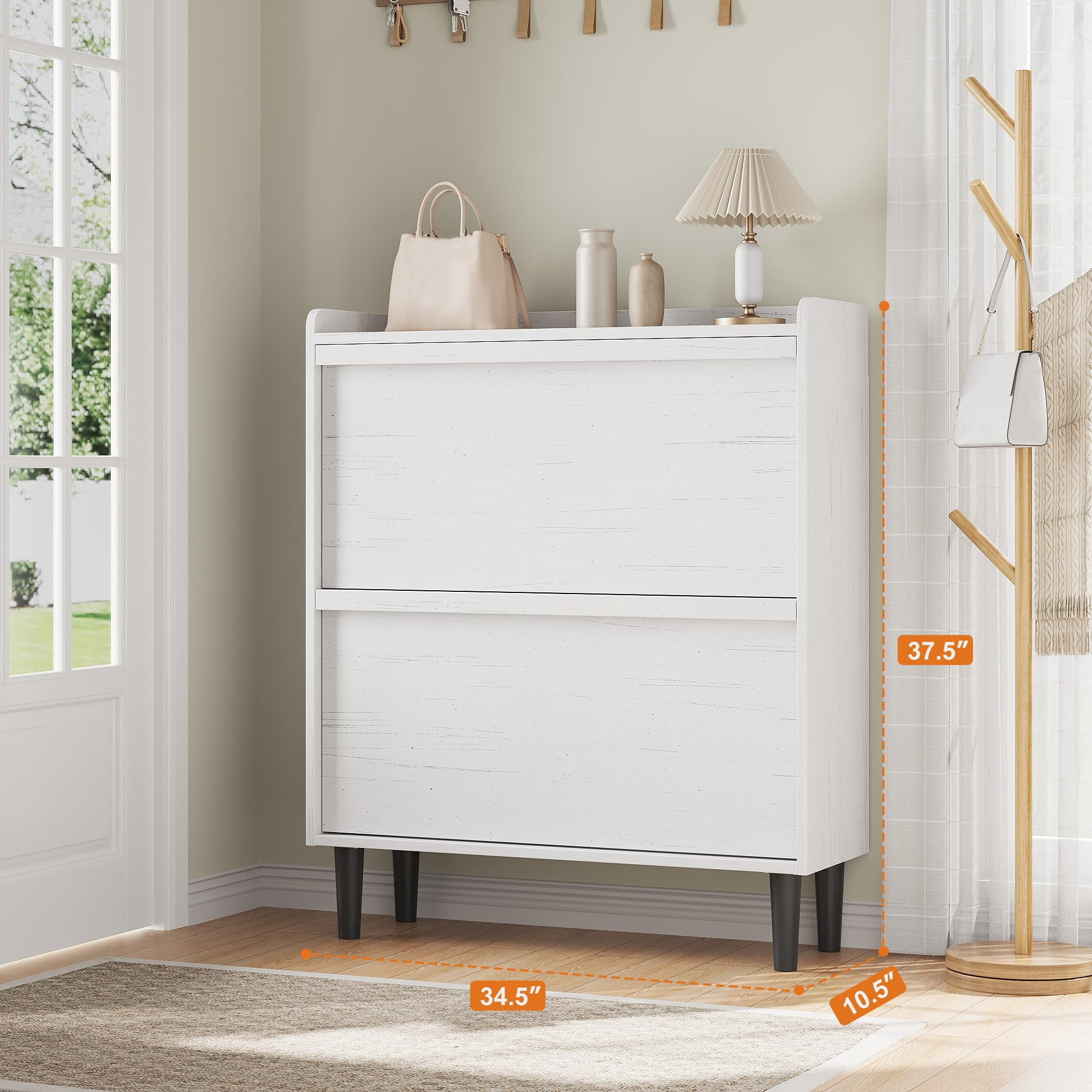 Acekid Shoe Cabinet with 2 Flip Drawers, Wooden Shoe Organizer Cabinet ...
