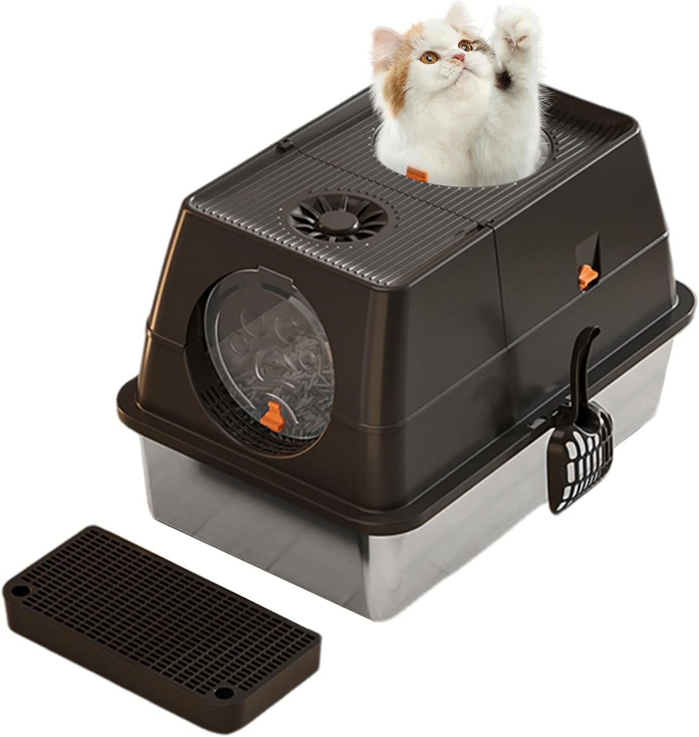 Acekid Stainless Steel Litter Box with Lid - Large Enclosed Kitty Box ...