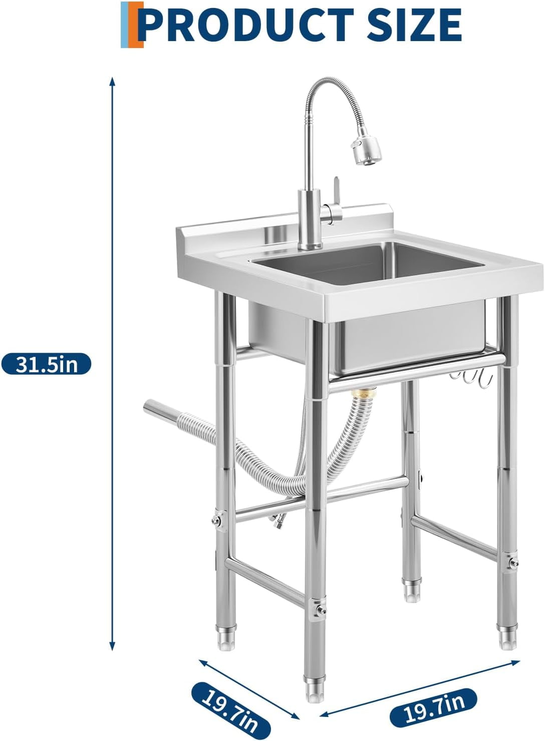 Acekid Stainless Steel Utility Sink Free Standing Single Bowl Kitchen ...