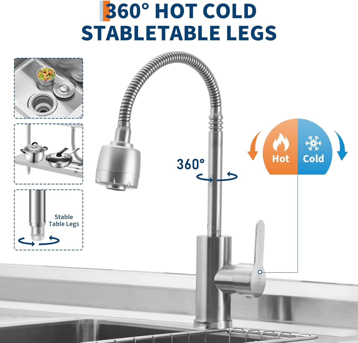 Acekid Stainless Steel Utility Sink Freestanding Workbench Right Drawer ...