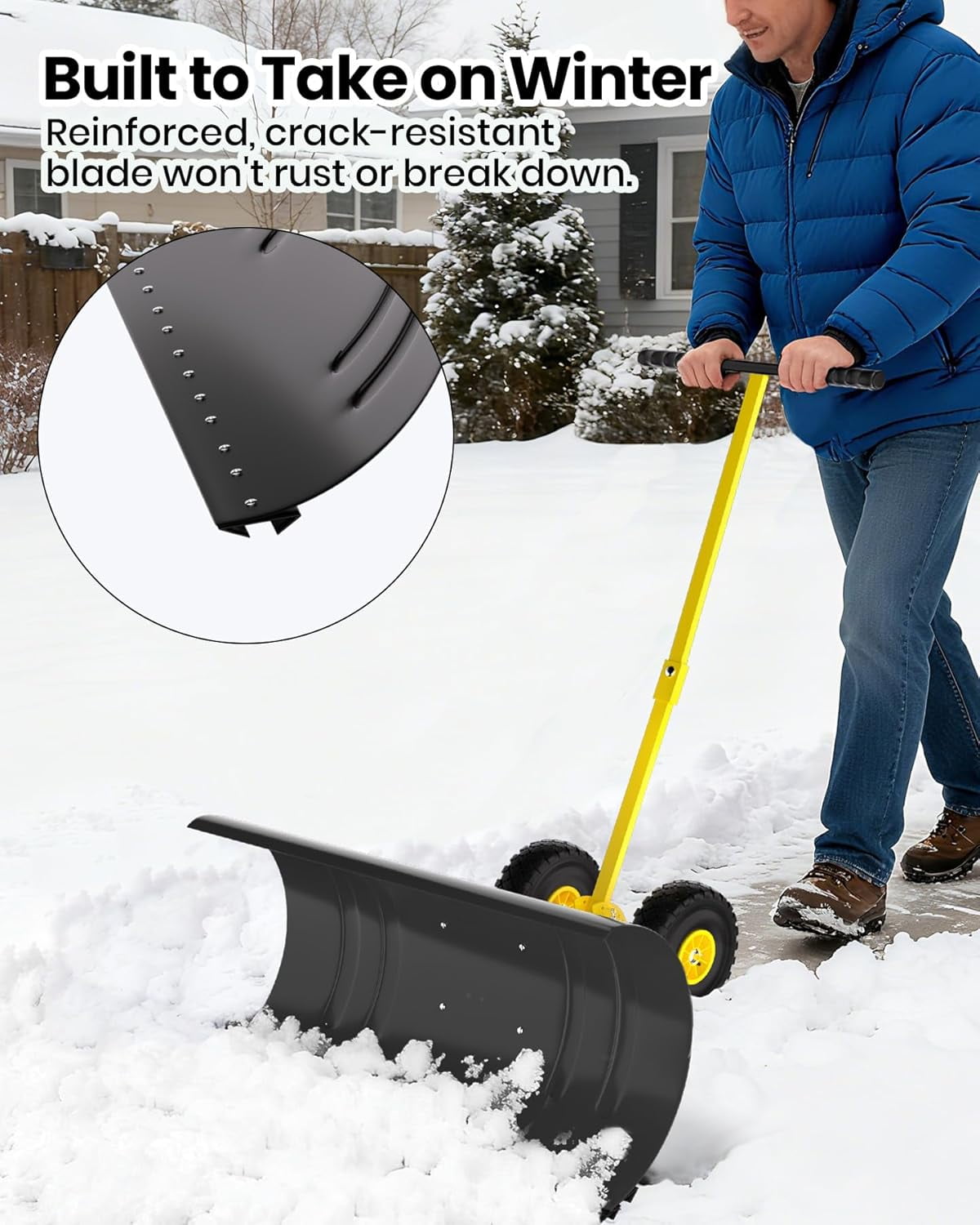Acekid Steel Snow Plow 36In Heavy-Duty Height Adjustable Handle All ...