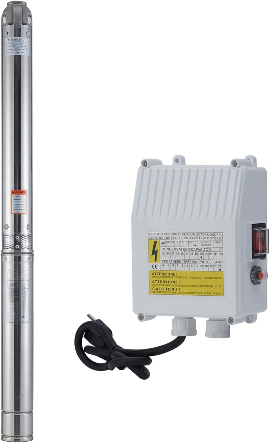 Acekid Submersible Pump Deep Well Pump - Stainless Steel 2HP, 220V ...