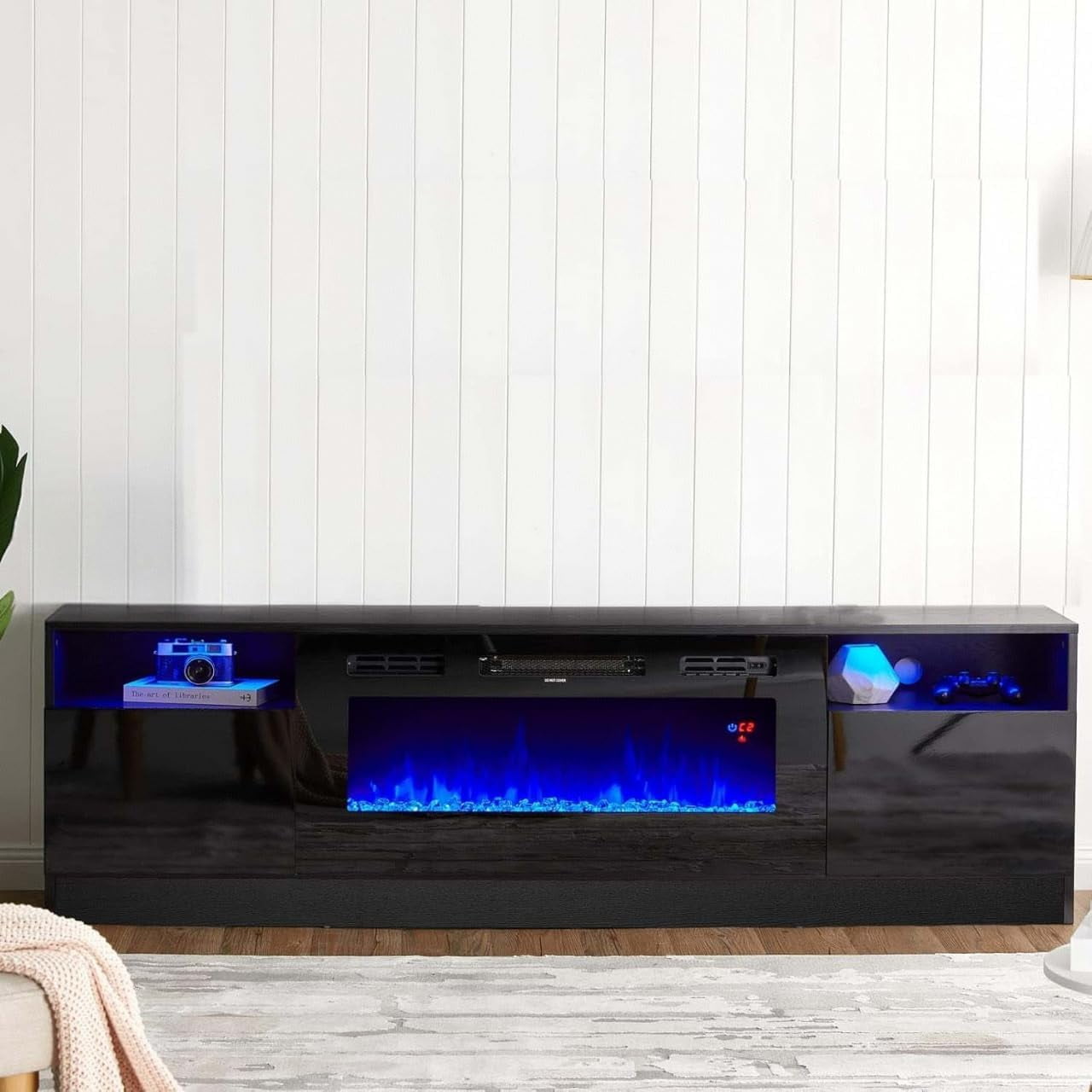 Acekid TV Stand With 36Inch Electric Fireplace Insert 12 LED Backlight ...