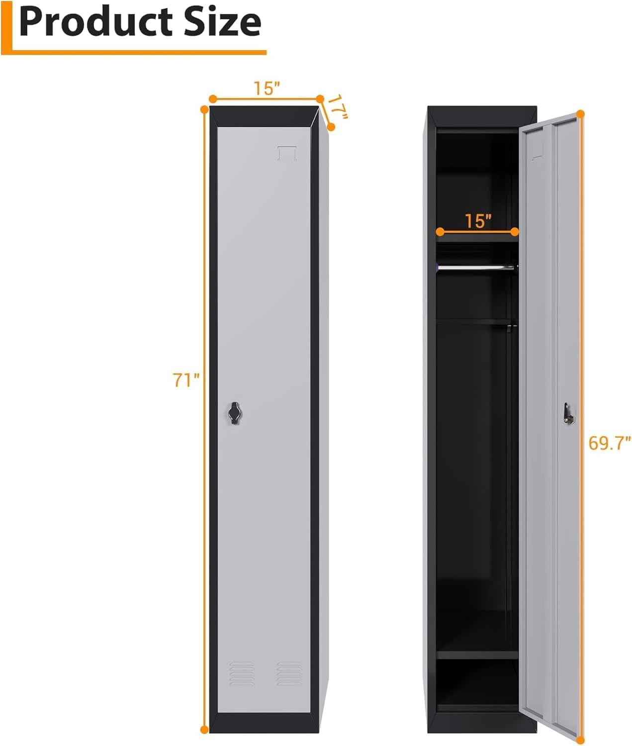 Acekid Tall Black Metal Locker Heavy-Duty Steel Storage Cabinet With ...