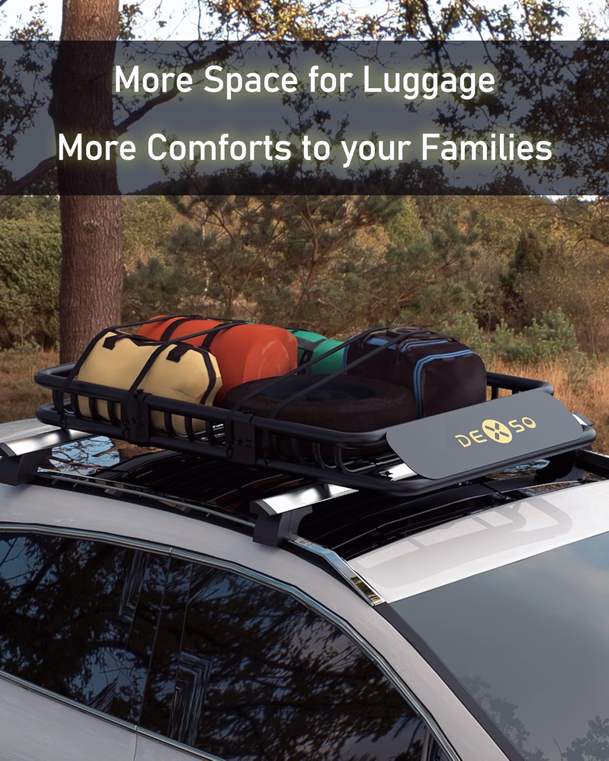 Acekid Universal Roof Rack Basket 46x36x5 inch, Rooftop Cargo Carrier ...
