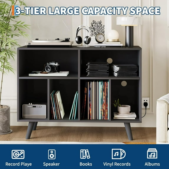 Acekid Vinyl Record Holder Player Cabinet Large Record Player Stand ...