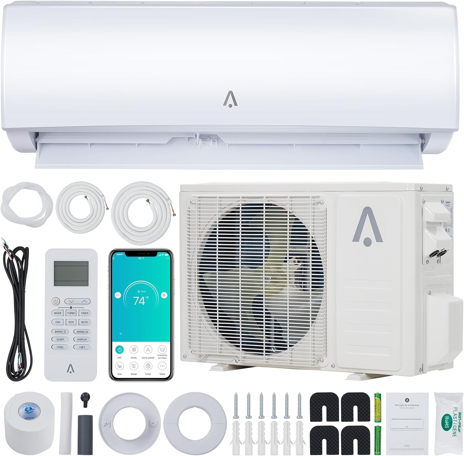 Acekool 9000 BTU Ductless Mini Split Air Conditioner Heat Pump 19 SEER ...