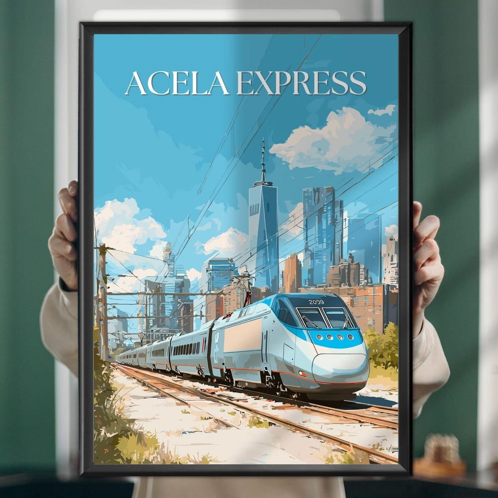Acela Express Painting Poster Modern American Train Wall Art Urban ...