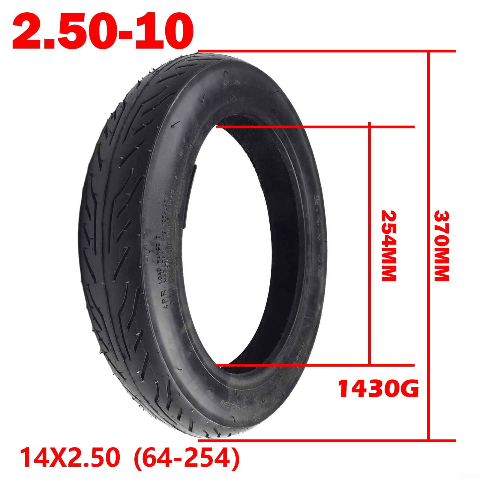 Aceovo 14 Inch Vacuum Tire 14x2.50 (64-254) Tubeless Tire 2.50-10 Tube Rubber Tyre Replacement ...