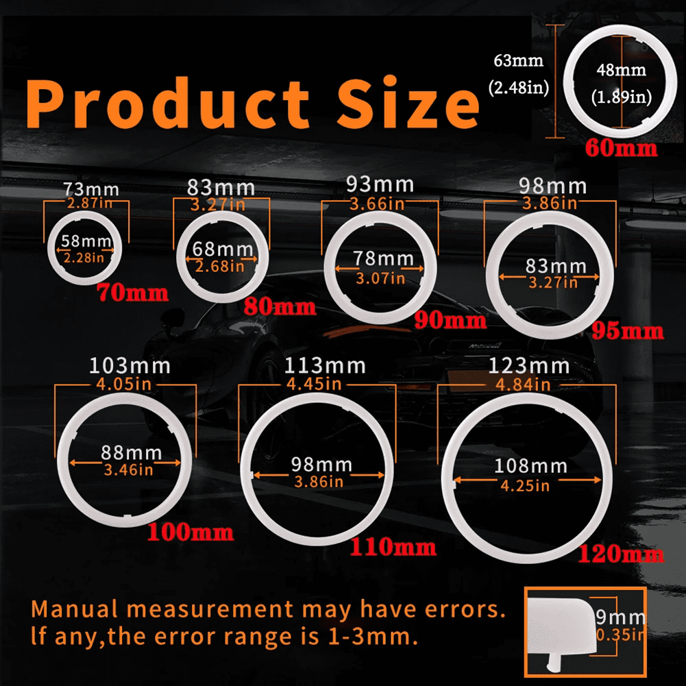 Aceovo 1Pair RGB 80mm LED Light Guide s Halo Rings for Car Headlight Retrofit - Walmart.com