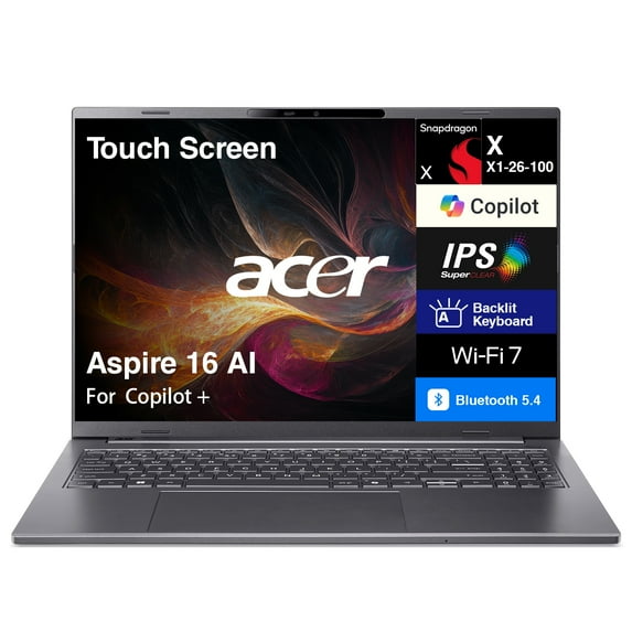 Acer Aspire 16 AI Copilot + Laptop 16.0in WUXGA (Qualcomm Snapdragon X X1-26-100, 16GB LPDDR5X ...