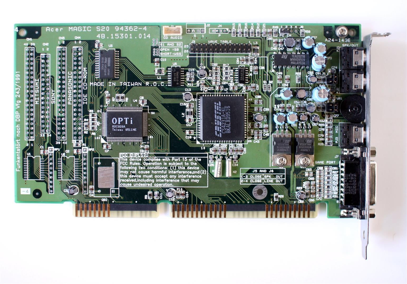 Acer Magic Sound card, 48.15301.014, fcc id: IPLS20, 94362-4 , ISA ...