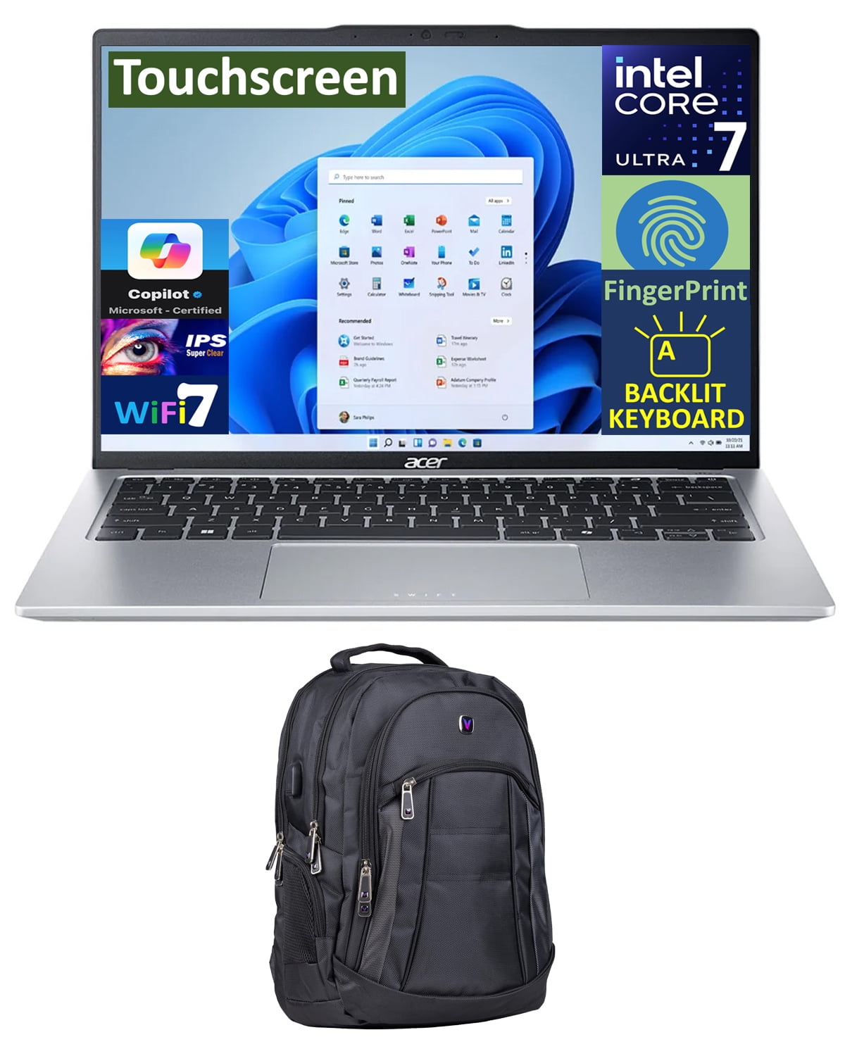 Acer Swift Go 14 AI Powered Laptop 14.0in Touchscreen IPS WUXGA Display ...