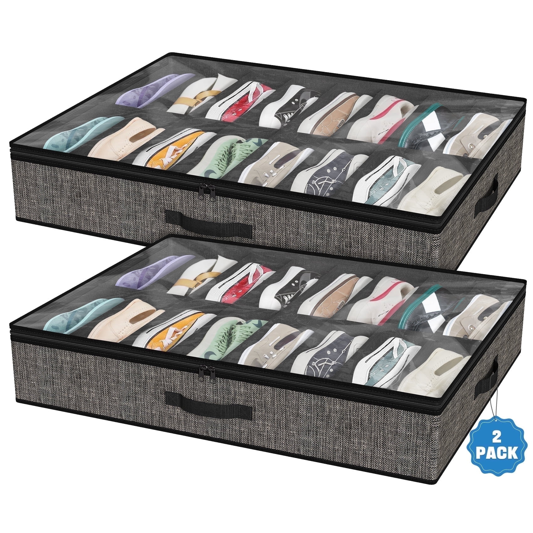 AcerichFad Under Bed Shoe Storage Organizer, 2 Pack 32 Pairs Foldable ...