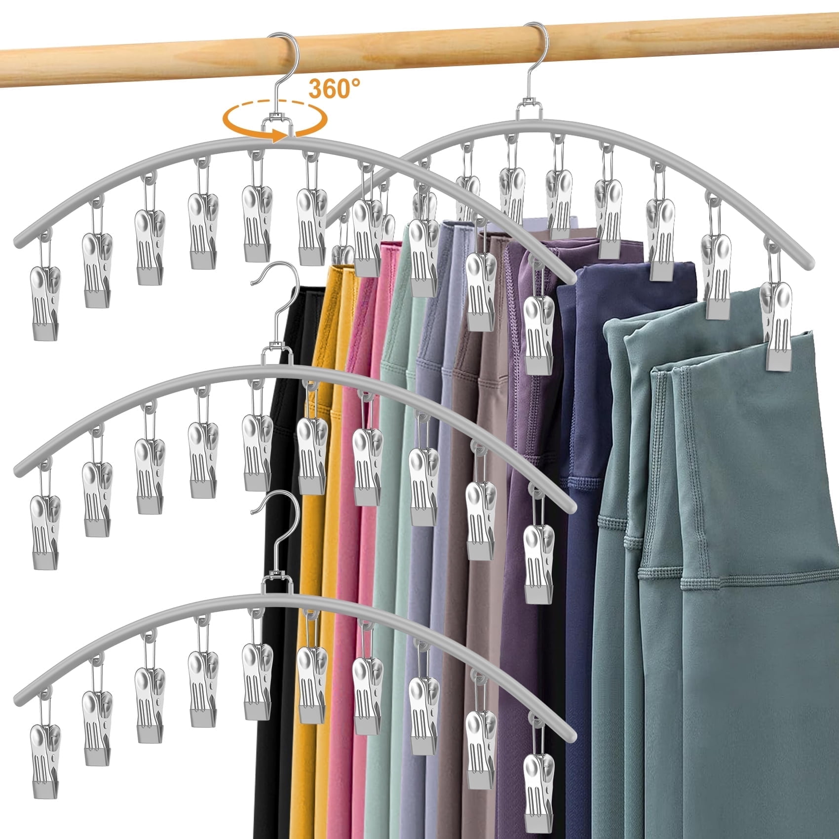 AcerichFad 4 Pack Pants Hangers for Clothes with 10 Clips, 360° Swivel ...