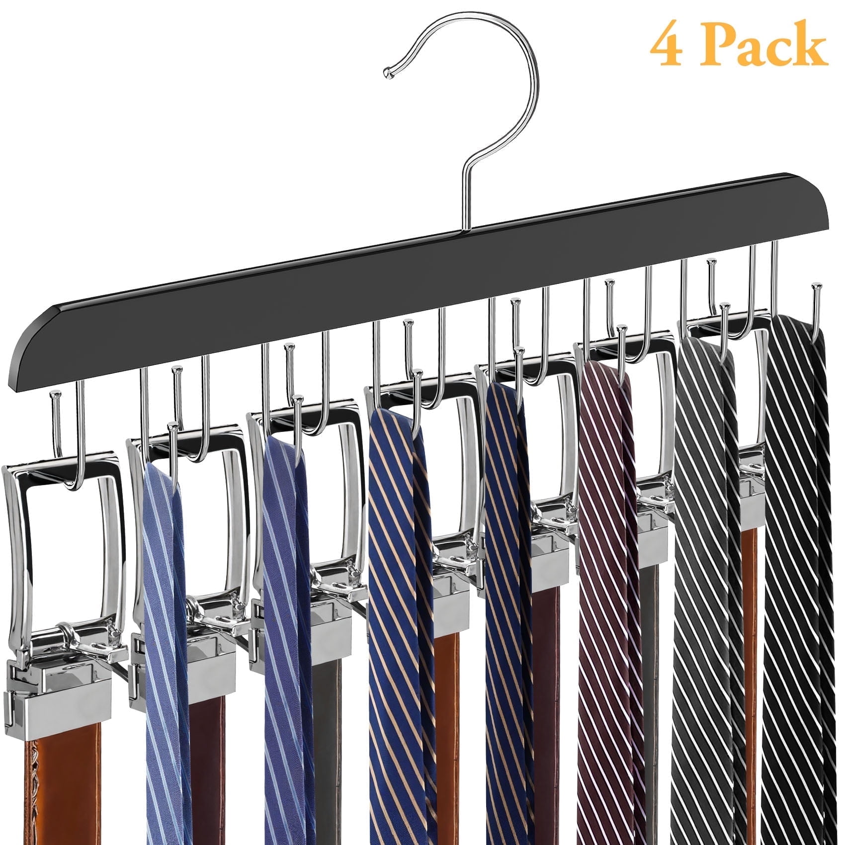 AcerichFad 4 Pack Belt Hangers for Clothes, Wooden Tie Hanger with 56 ...