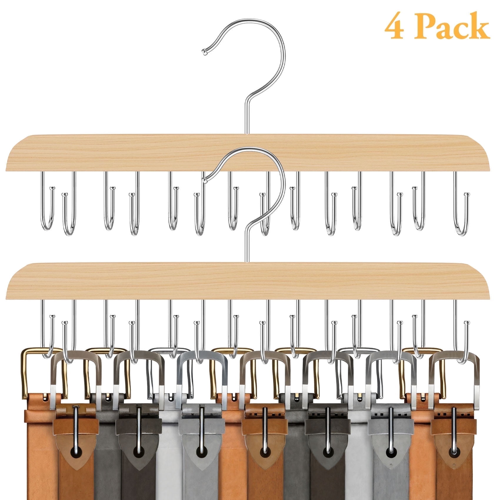 AcerichFad 4 Pack Belt Hangers for Clothes, Wooden Tie Hanger with 56 ...