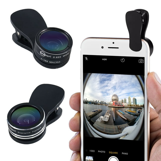 Acesori LensClip Smartphone Clip-On Lens Kit w/ Fisheye, Wide Angle ...