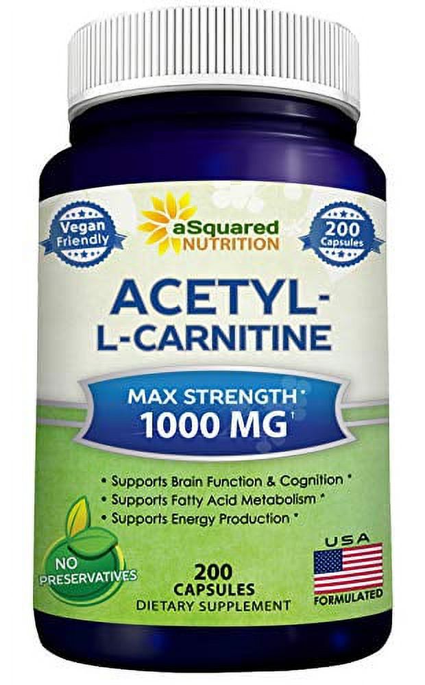 Acetyl L-Carnitine 1000mg Max Strength - 200 Veggie Capsules - High ...