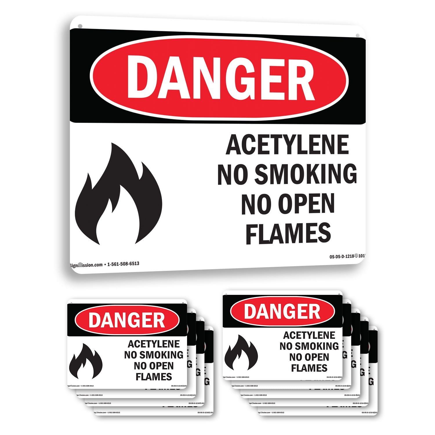 Acetylene No Smoking No Open Flames OSHA Danger Rigid Plastic Sign 10 ...