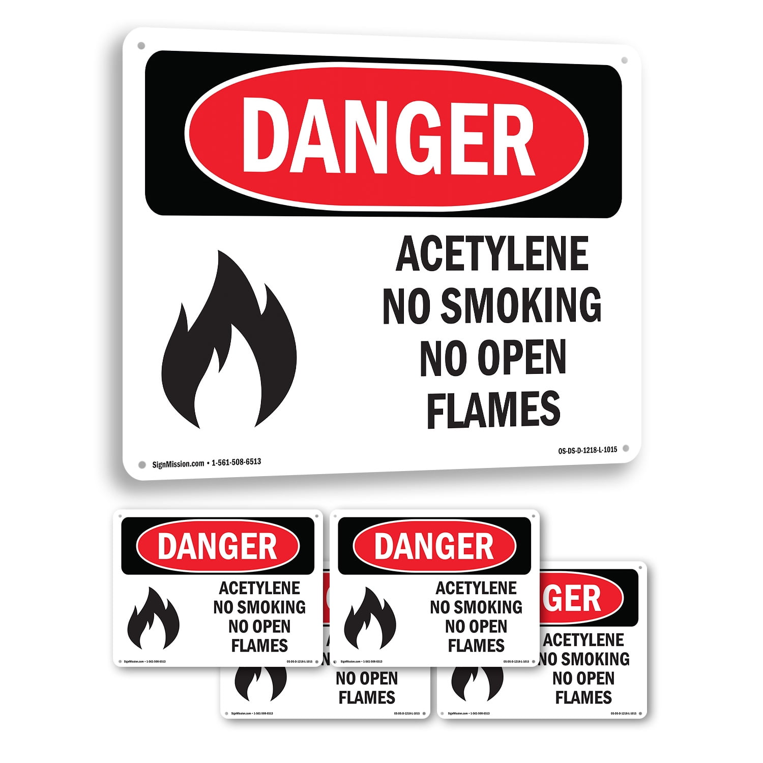 Acetylene No Smoking No Open Flames OSHA Danger Rigid Plastic Sign 10 ...