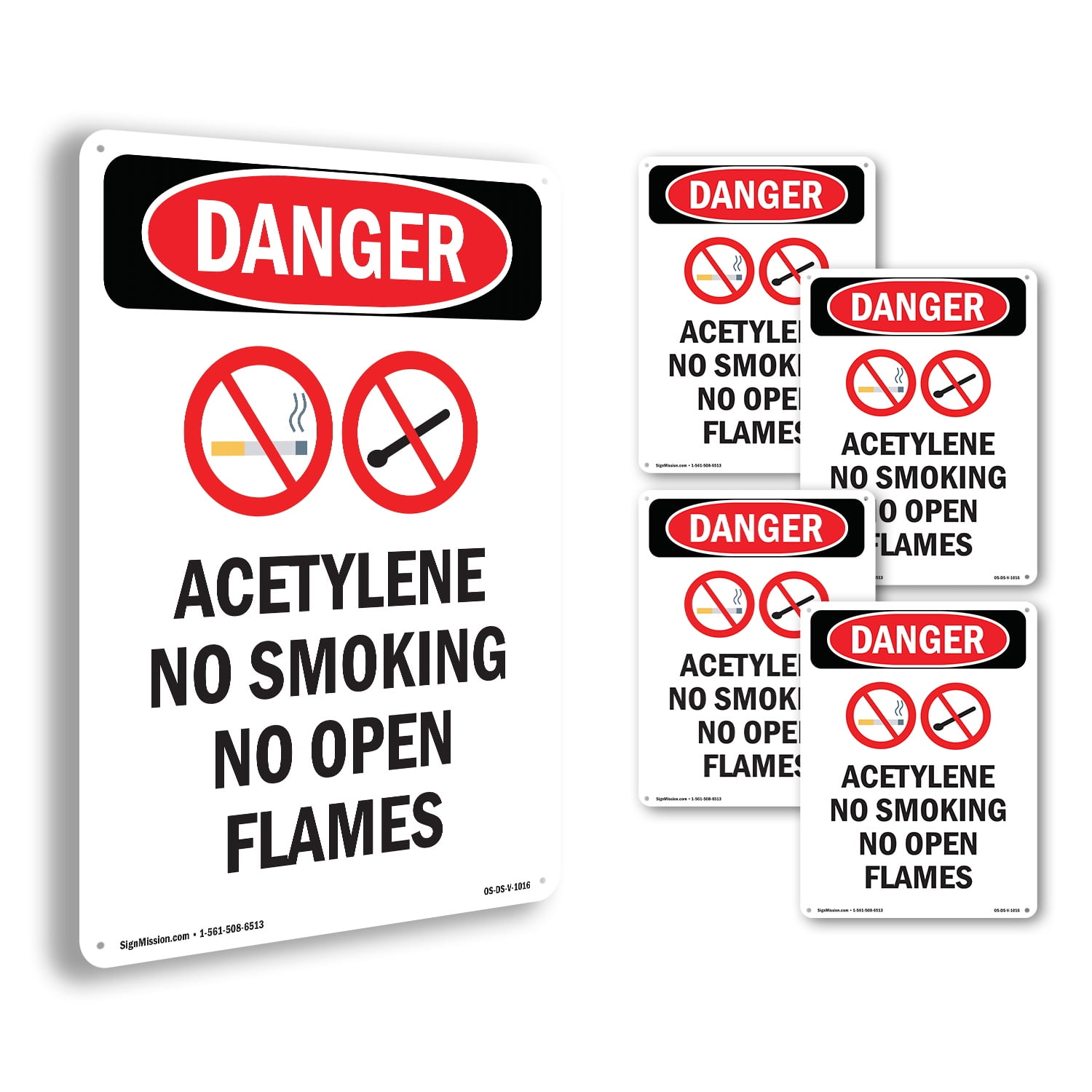 Acetylene No Smoking OSHA Danger Rigid Plastic Sign 24 Inch x 18 Inch ...