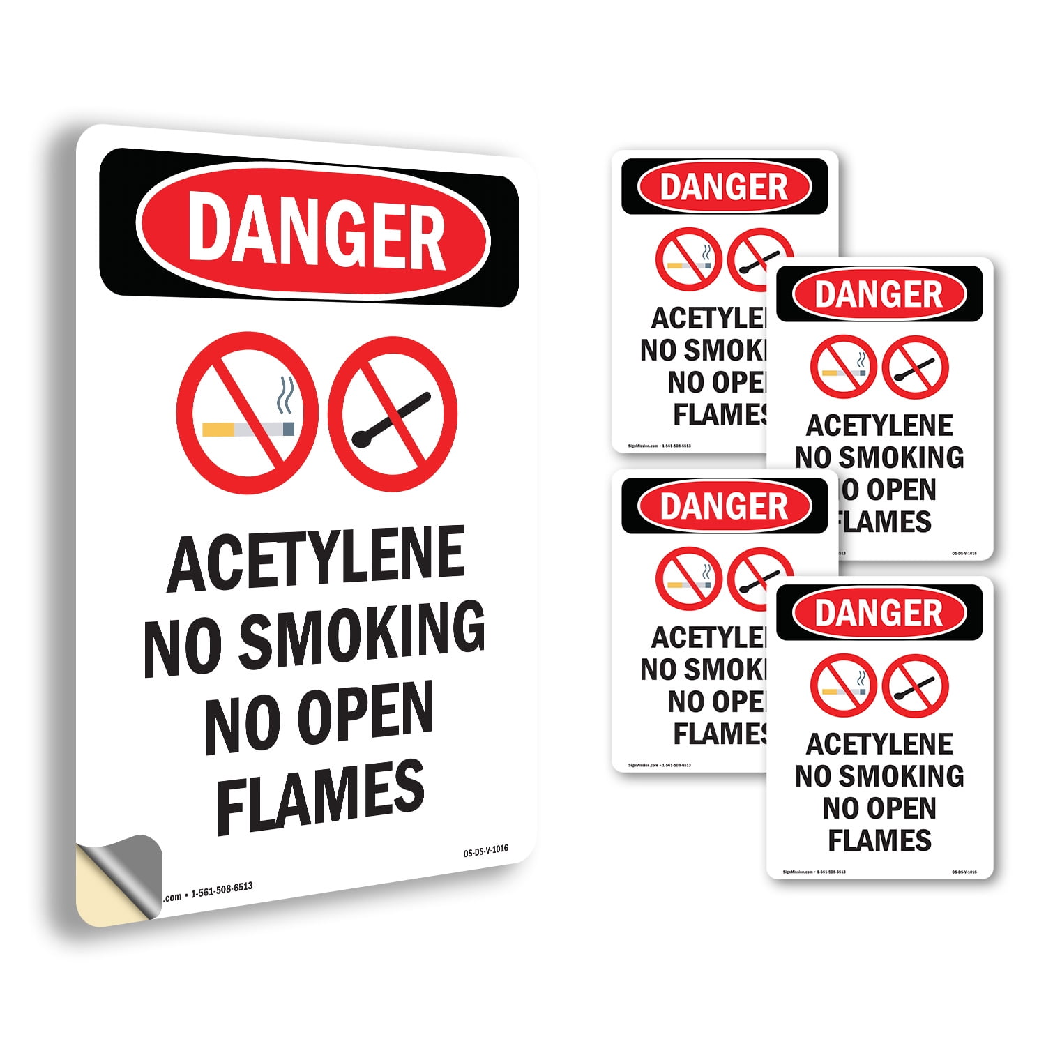 Acetylene No Smoking OSHA Danger Vinyl Decal Label 7 Inch x 5 Inch - 5 ...