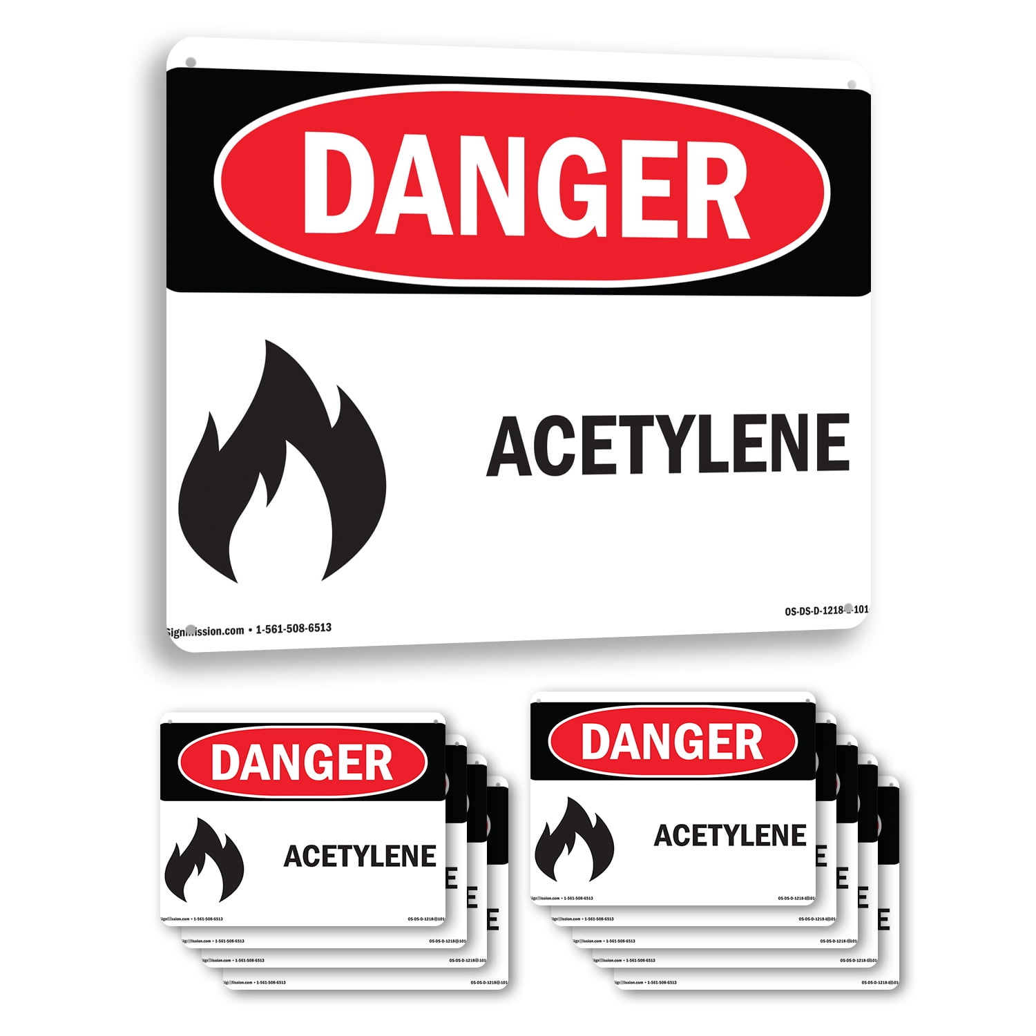 Acetylene OSHA Danger Aluminum Sign 14 Inch x 10 Inch - 10 Pack ...