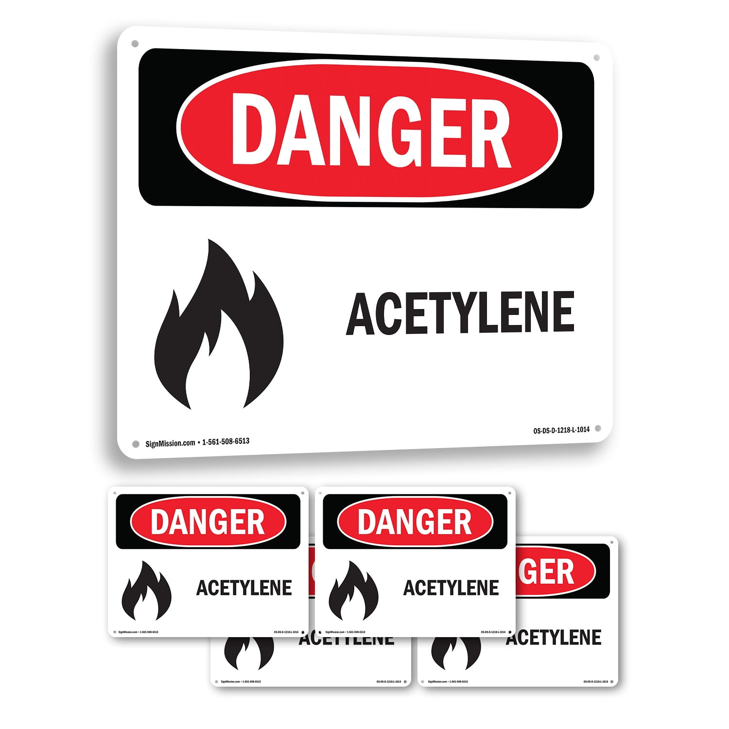 Acetylene OSHA Danger Rigid Plastic Sign 10 Inch x 7 Inch - 5 Pack ...