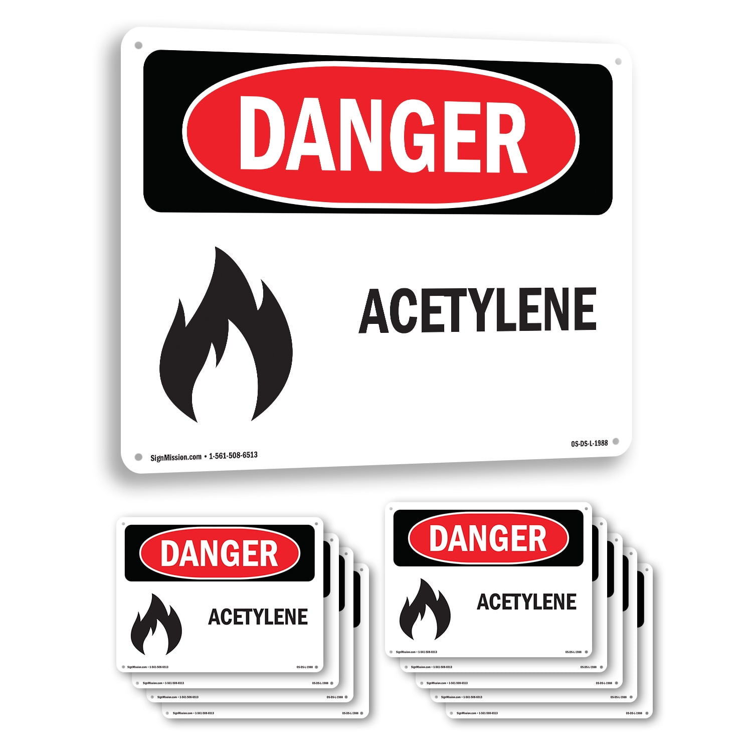 Acetylene OSHA Danger Rigid Plastic Sign 18 Inch x 12 Inch - 10 Pack ...