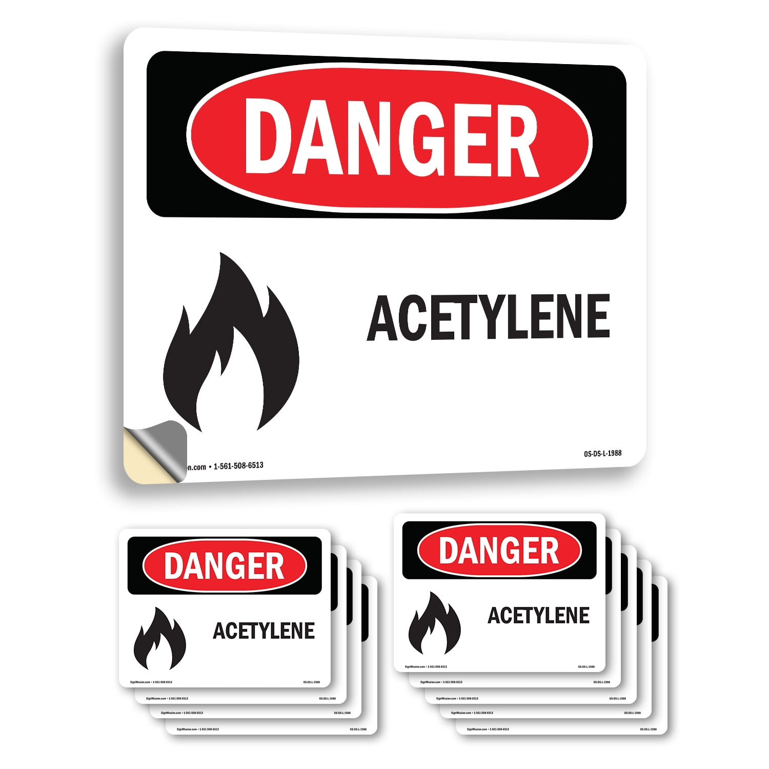 Acetylene OSHA Danger Vinyl Decal Label 18 Inch x 12 Inch - 10 Pack ...