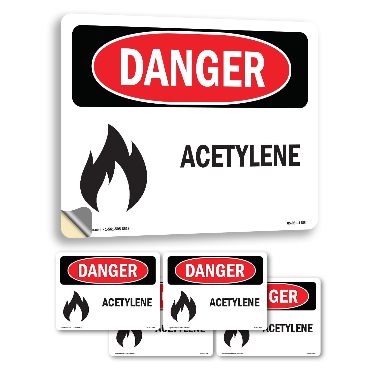 Acetylene OSHA Danger Vinyl Decal Label 18 Inch x 12 Inch - 5 Pack ...