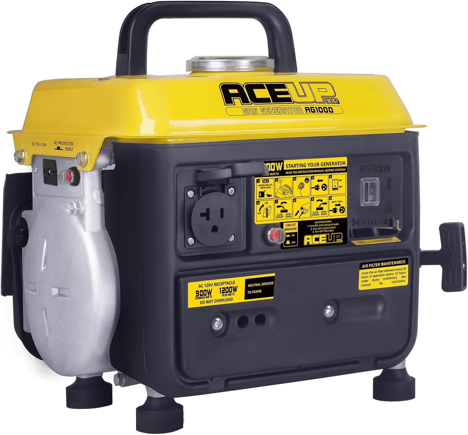 Aceup Energy, Small Portable Gas Generator, 1200W, Camping Ultralight ...