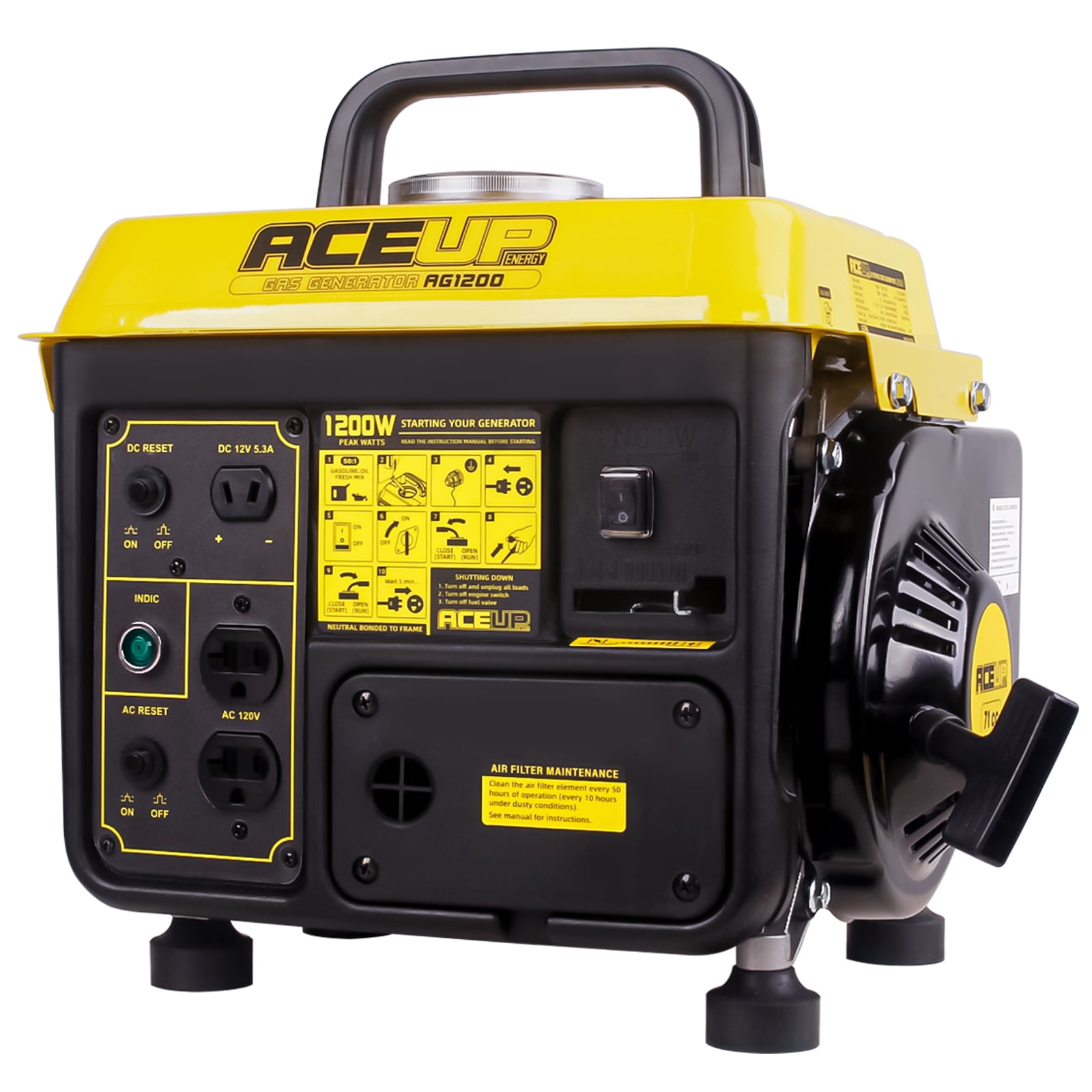 Aceup Energy 1200W Gas Powered Generator, Small Portable Low Noise for ...