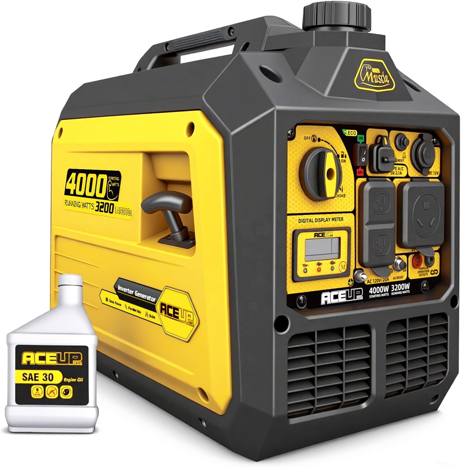 Aceup Energy 4000 Watt Portable Inverter Generator, Gas Powered ...