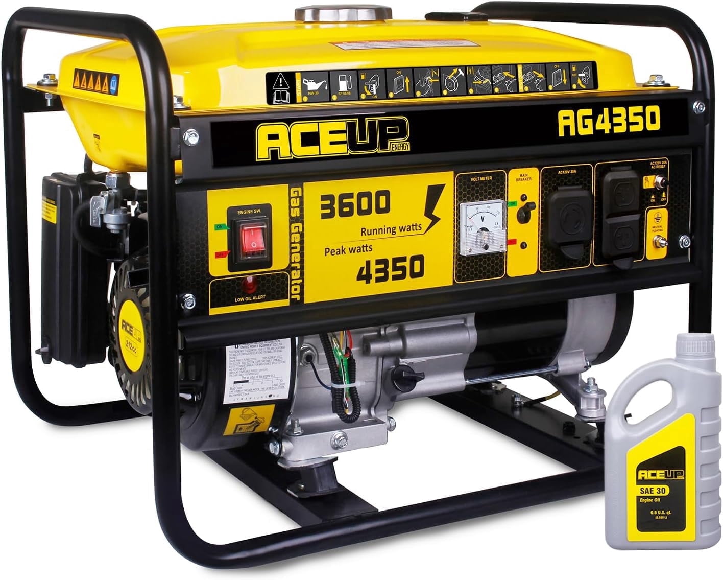 Aceup Energy Portable Generator 4350 Watt, Gas Powered, 3600 Running ...