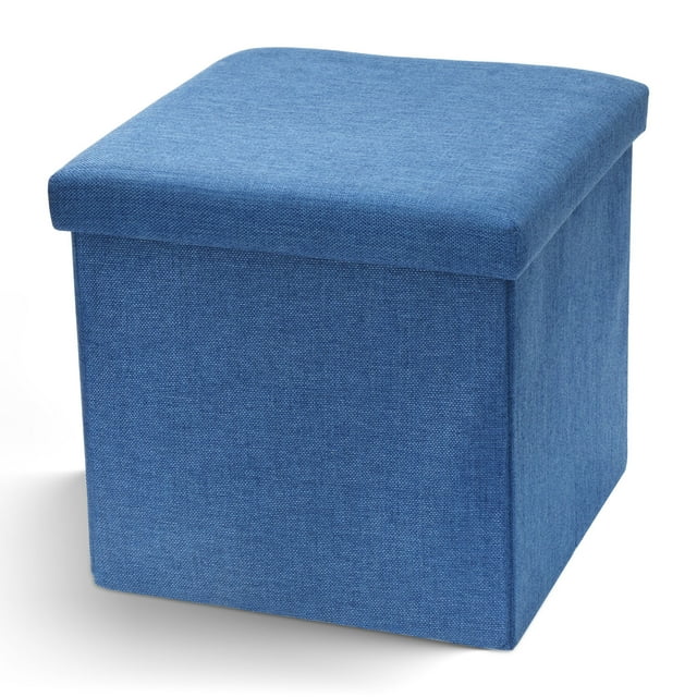 Aceur 15'' Storage Ottoman Cube, Blue, Durable Foldable Foot Stool with ...