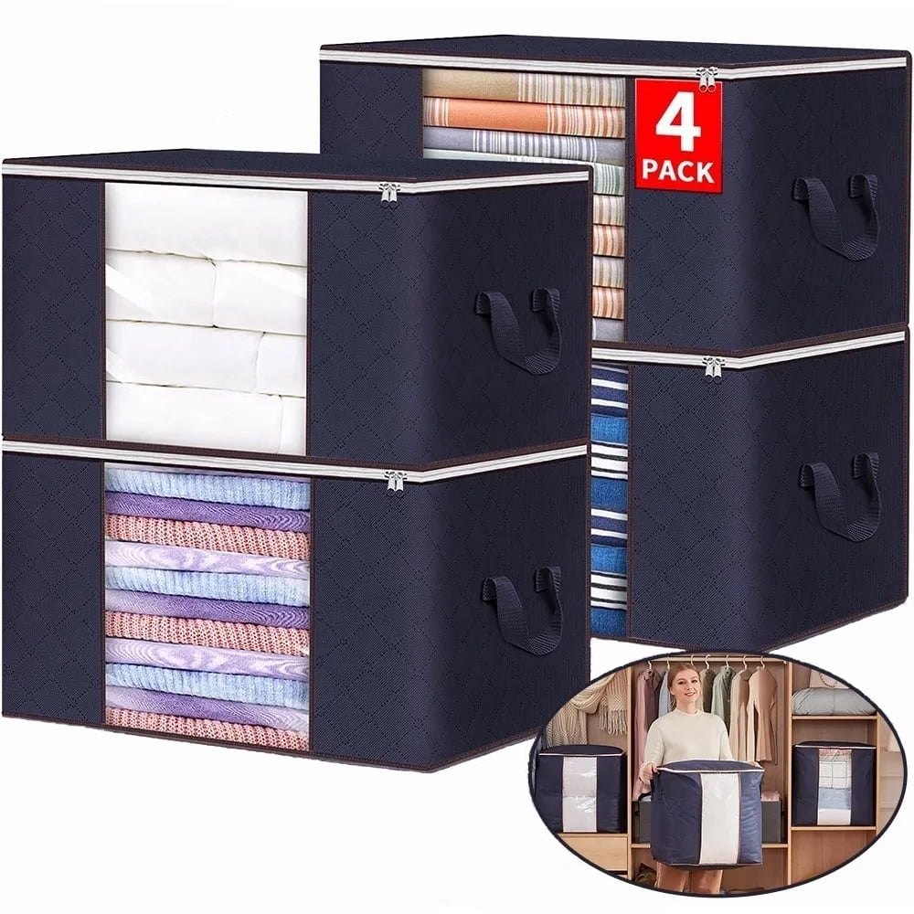 ACEUR 4 Pack Foldable Clothes Storage Bag, 90L Large Capacity, Sturdy ...