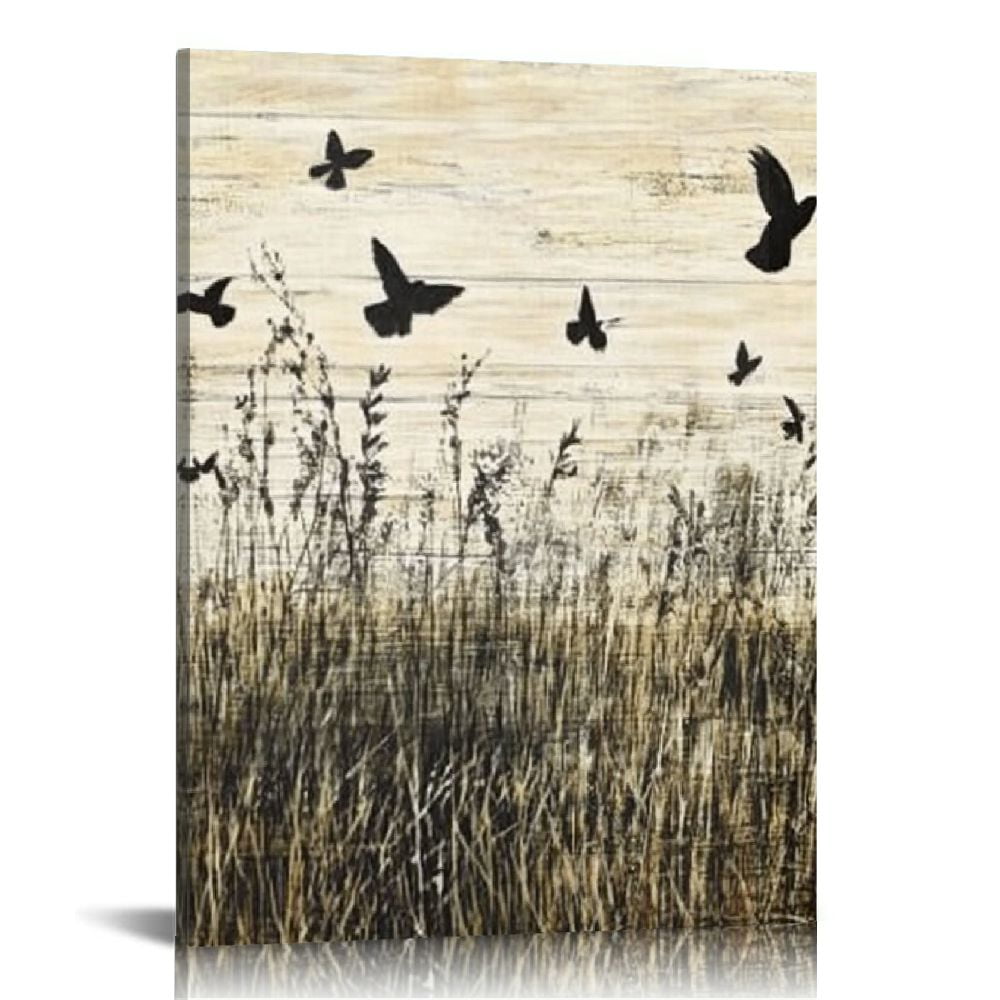 Achen Wildflower Wall Art Autumn Canvas Picture Butterfly Grass ...