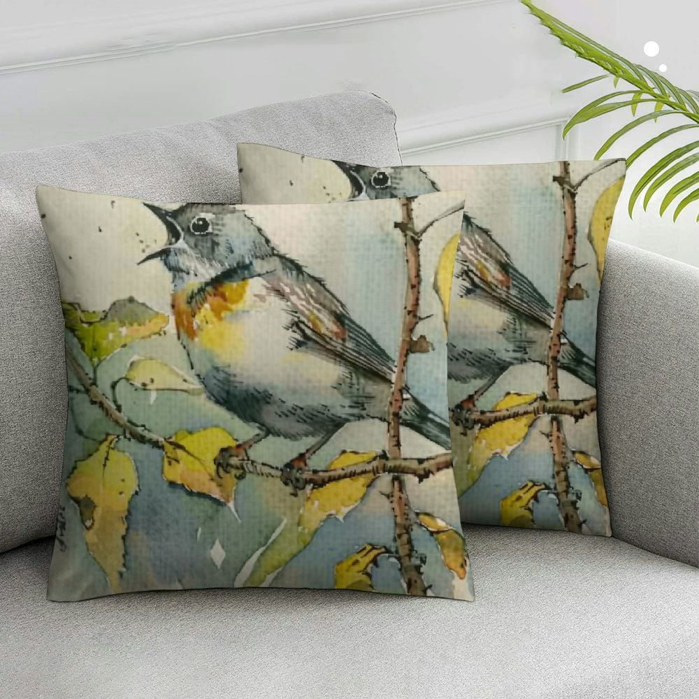 Acheng 2Set Watercolor Birds Throw Pillow Covers Vintage Cute Robin ...