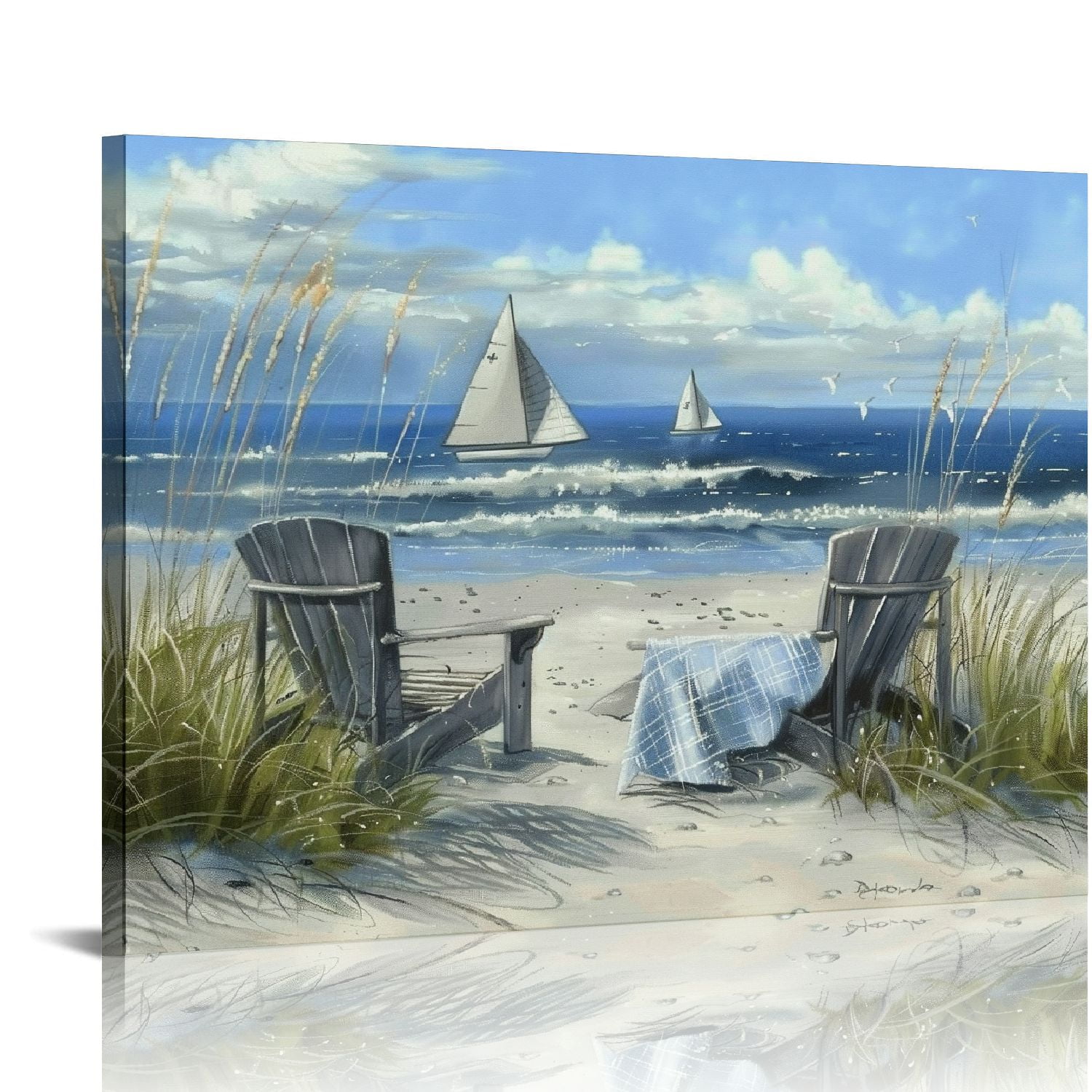 Acheng Abstract Beach Canvas Wall Art: Nature Blue Coastal Sea Painting ...