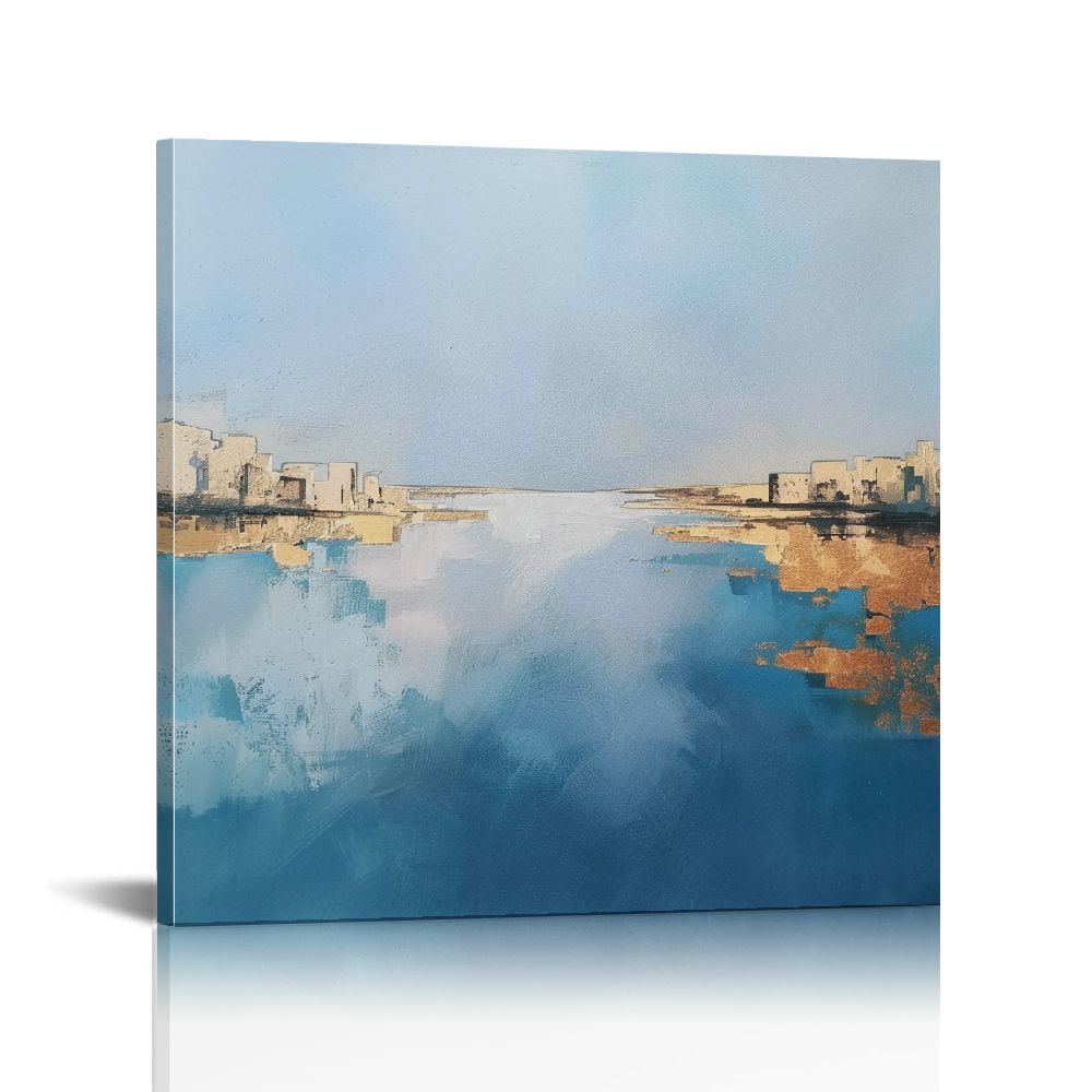 Acheng Abstract Beach Canvas Wall Art with Gold Foil - Modern Coastal ...