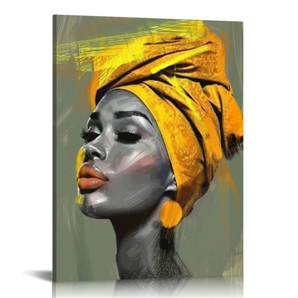 Acheng African American Women Canvas Wall Art Black Woman Yellow Hair Beauty Abstract Painting ...