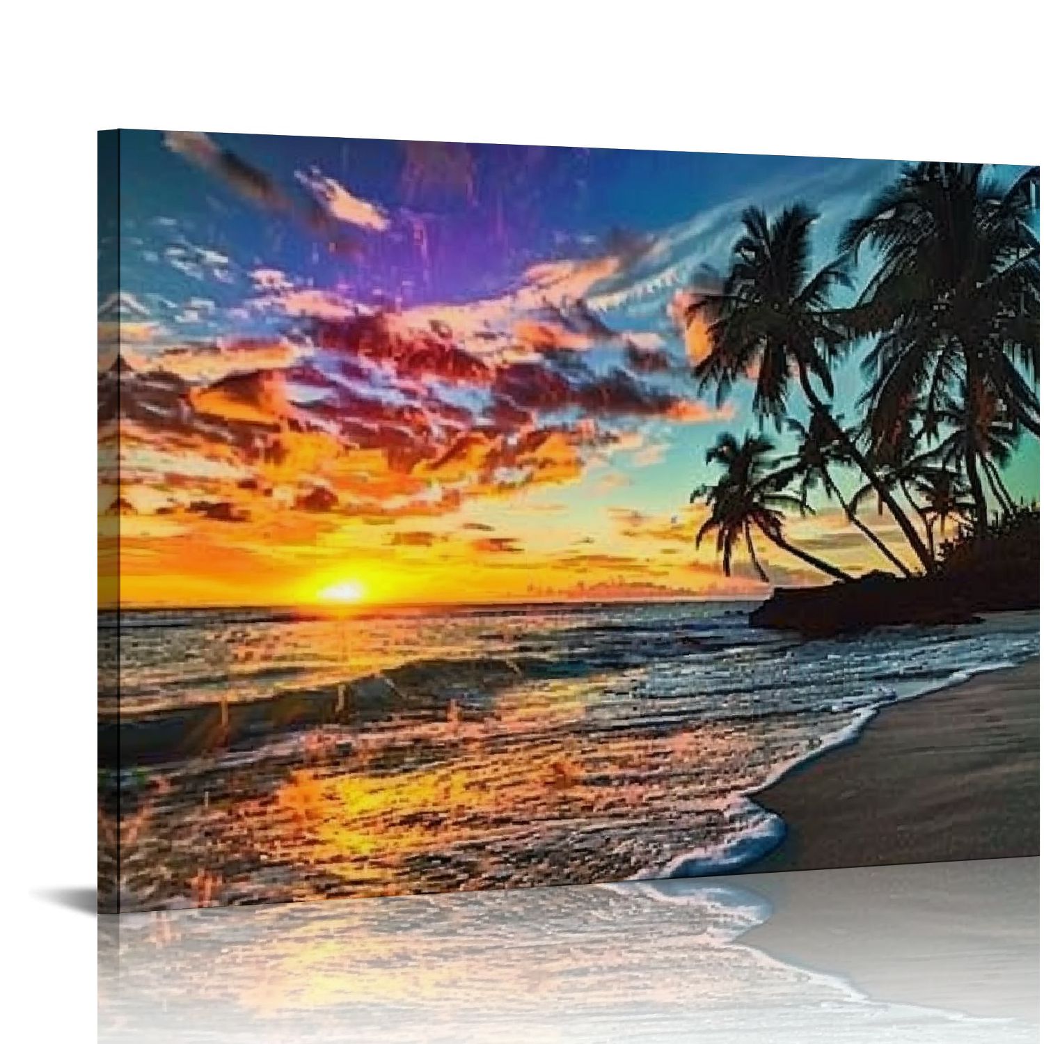 Acheng Beach Pictures Ocean Canvas Wall Art, Sunset Tropical Wall Art for Living Room Bathroom ...