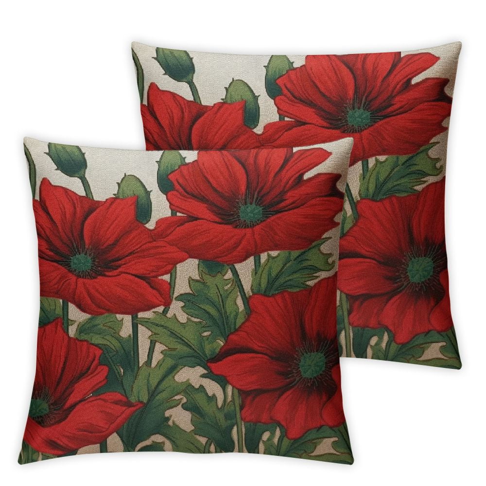Acheng Beautiful Plant Flowers red Poppy Throw Pillow Covers Case ...