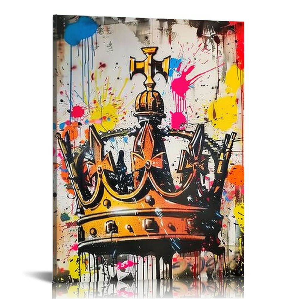 Acheng Bedroom Wall Decor Crown Graffiti Wall Art, King Crown Canvas ...